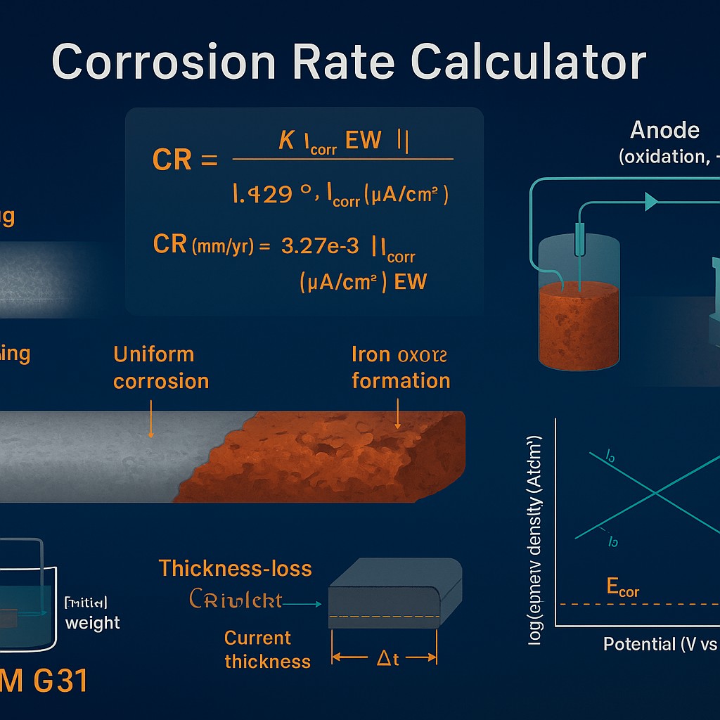 Free Corrosion Rate Calculator (ASTM G31 / Electrochemical / Thickness ...
