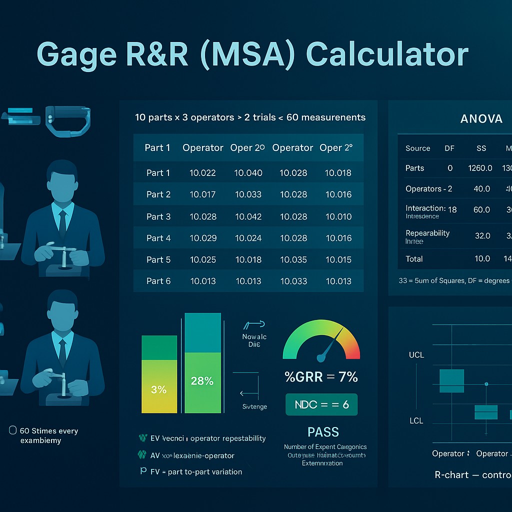 Free Gage R&R Calculator (Measurement System Analysis) | Simulations4All