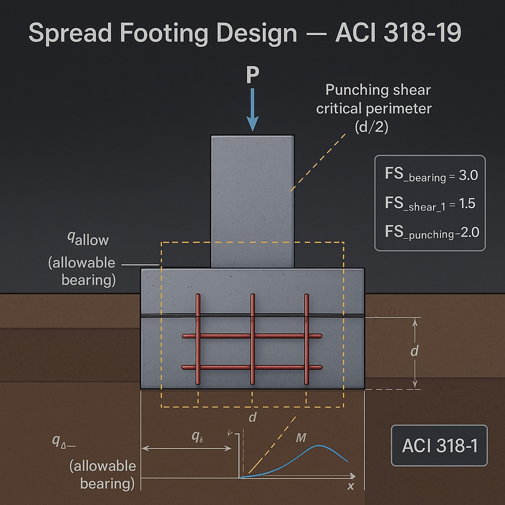 Free Spread Footing Design Calculator - ACI 318-19 | Simulations4All